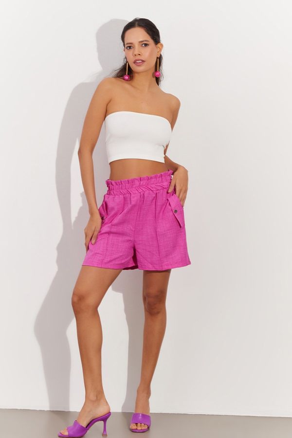 COOL & SEXY WOMEN'S FUCHSIA POCKET LINEN SHORTS NH59