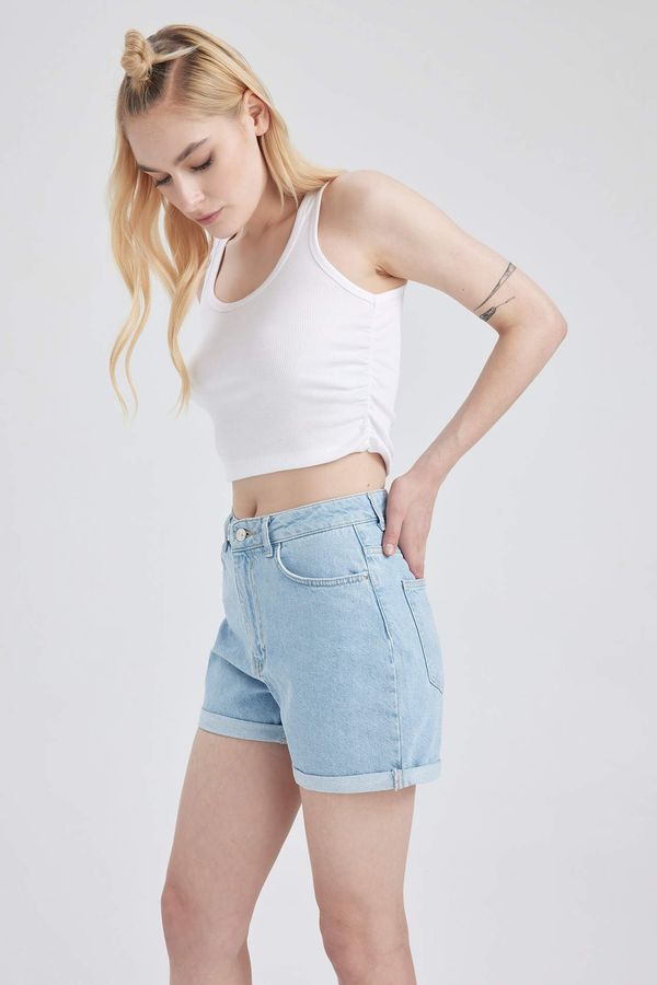 DEFACTO MOM FIT HIGH WAIST FOLDED LEG JEAN SHORTS