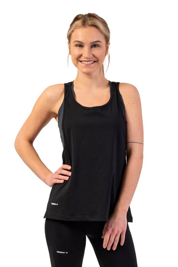 NEBBIA LOOSE LONG TANK TOP "FEELING GOOD" WITH A CRISS-CROSS AT THE BACK 419 BLACK S