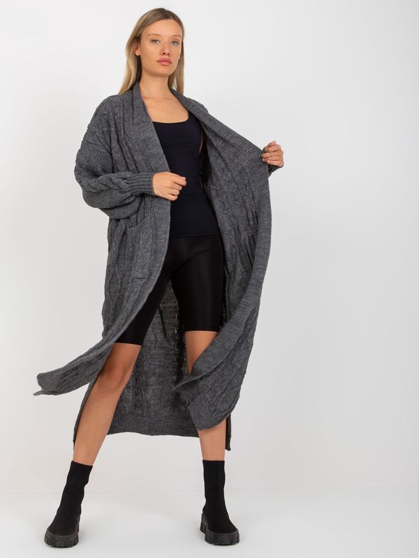 DARK GREY MAXI CARDIGAN WITH POCKETS RUE PARIS