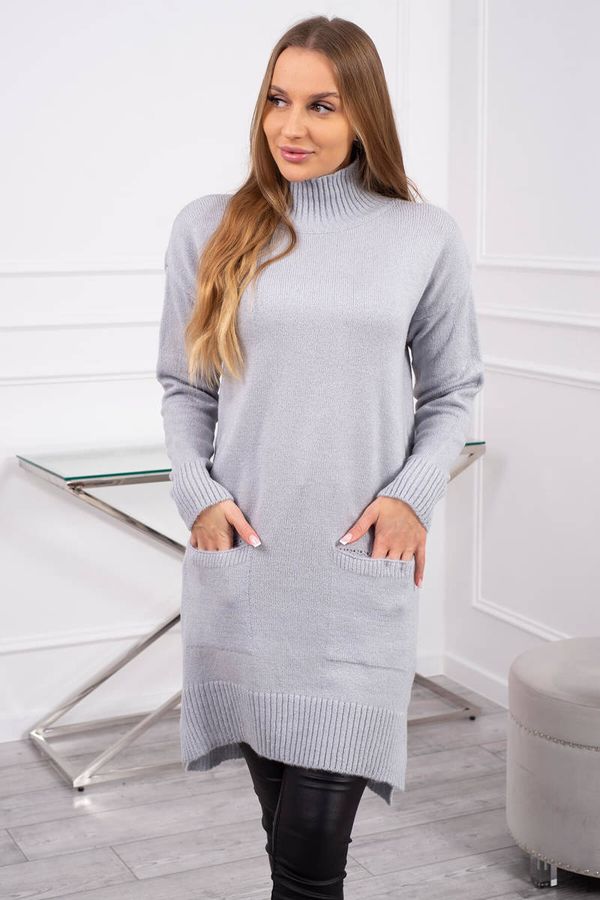 Sweater with stand-up collar light gray