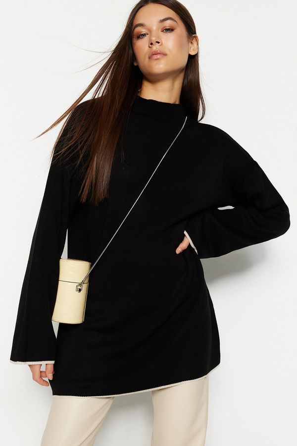 Trendyol Black Stand-Up Collar Knitwear Sweater with Spanish Sleeves