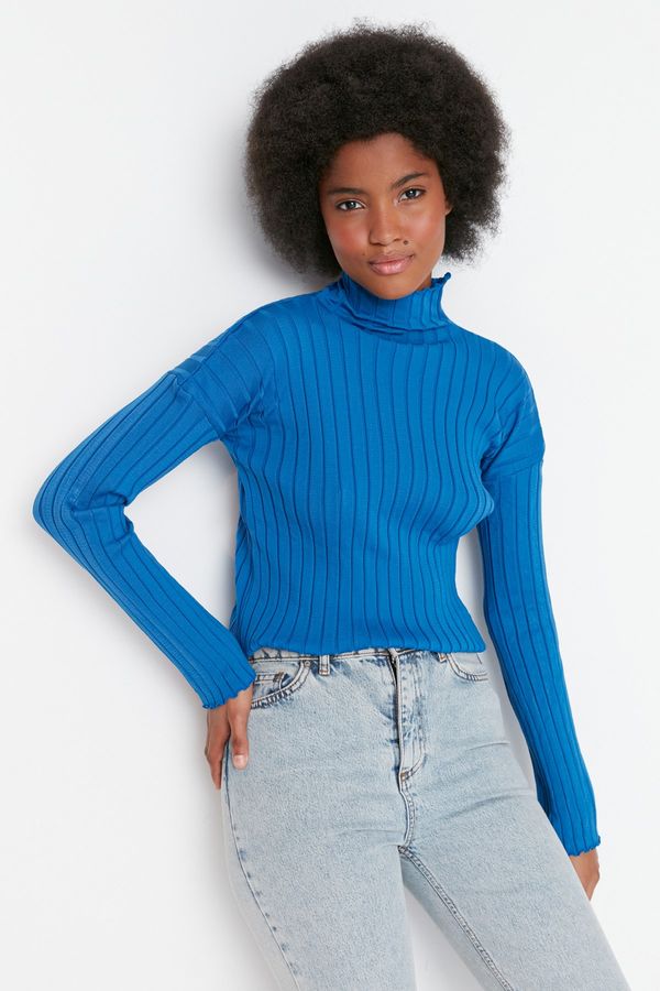 TRENDYOL BLUE PADDED STAND UP KNITWEAR SWEATER