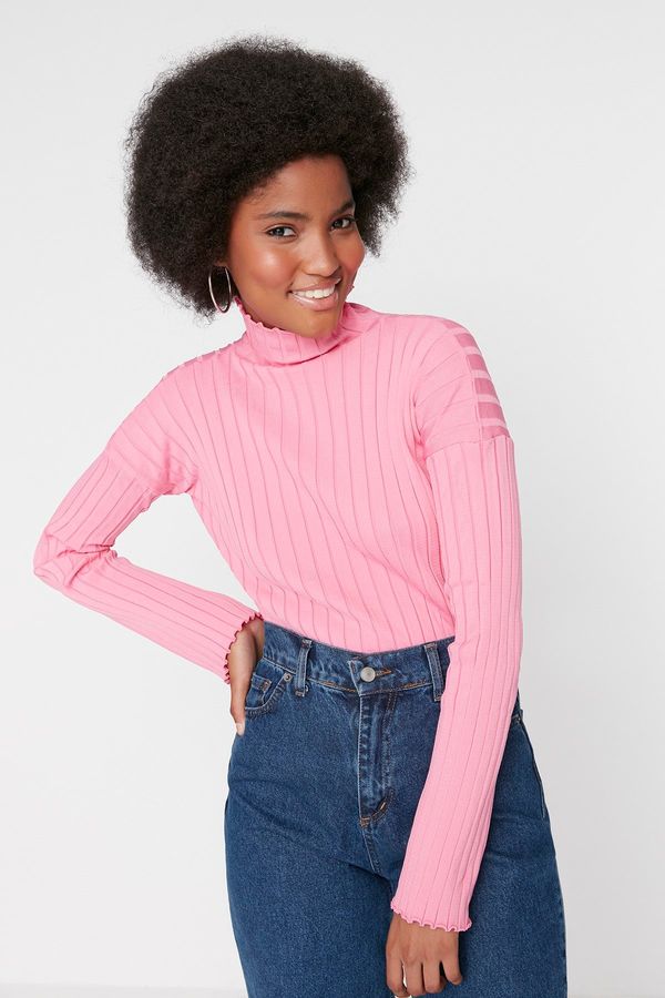 TRENDYOL PINK PADDED STAND UP KNITWEAR SWEATER