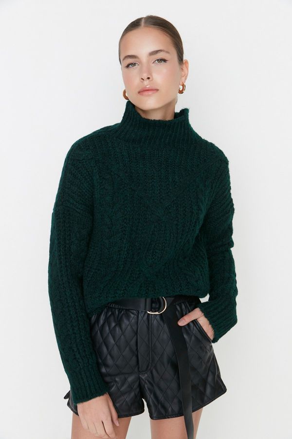 Trendyol Emerald Green Soft Textured Stand-Up Collar Knitwear Sweater