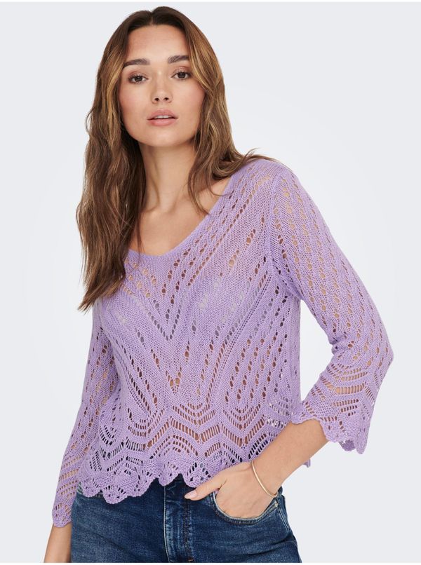 PURPLE PATTERNED CROP TOP SWEATER WITH 3/4 SLEEVES JDY NEW - WOMEN