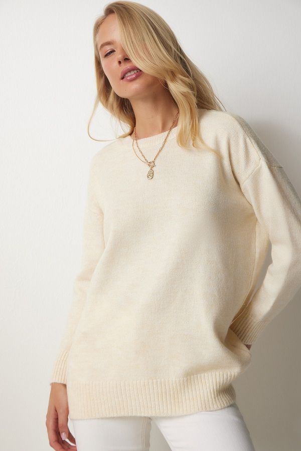 HAPPINESS İSTANBUL WOMEN'S BONE OVERSIZE KNITWEAR SWEATER