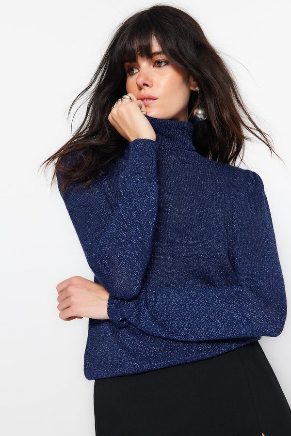 TRENDYOL NAVY BLUE SILVERY STAND UP KNITWEAR SWEATER