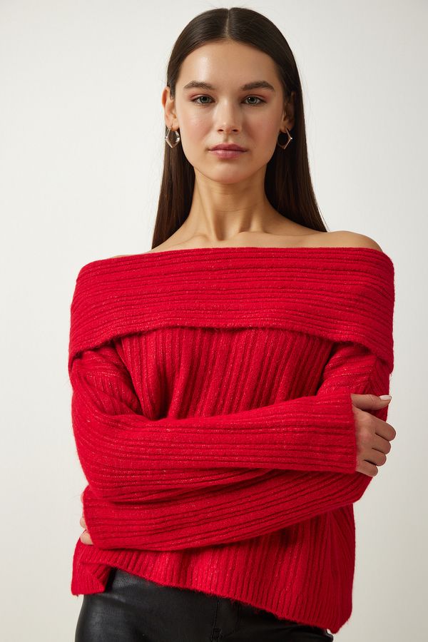 HAPPINESS İSTANBUL WOMEN'S RED MADONNA COLLAR KNITWEAR SWEATER