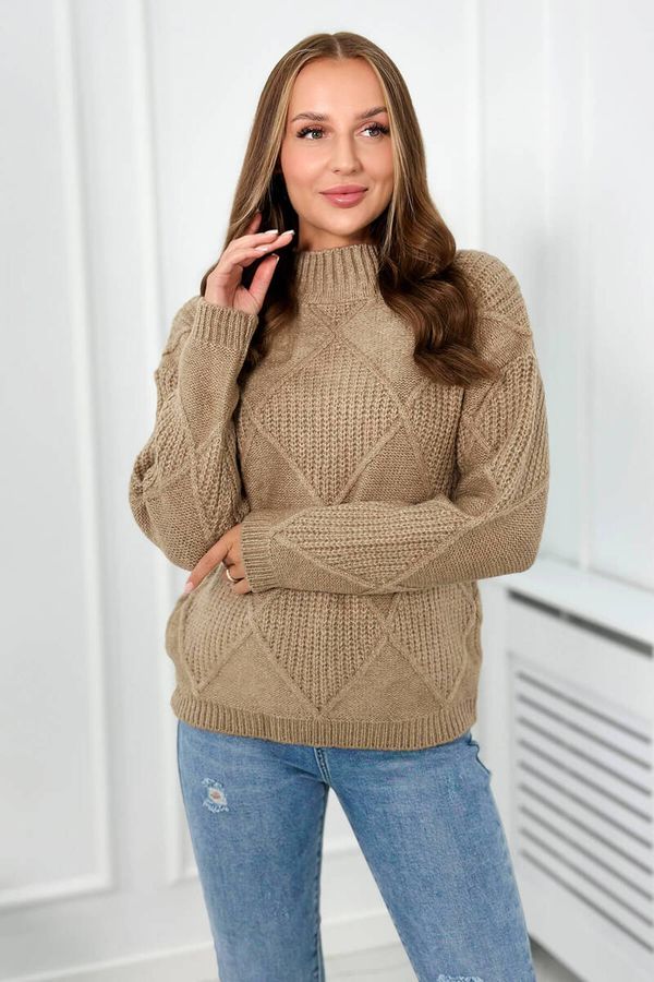 Over-the-head sweater in dark beige diamond