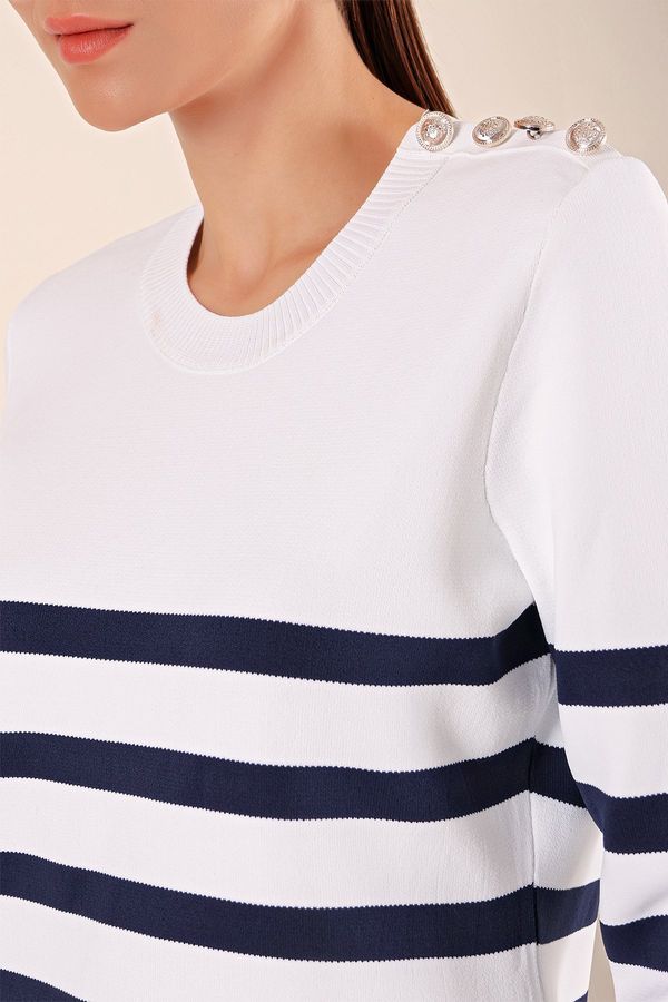 BIGDART 15820 BUTTON DETAIL STRIPED SWEATER - C. NAVY BLUE