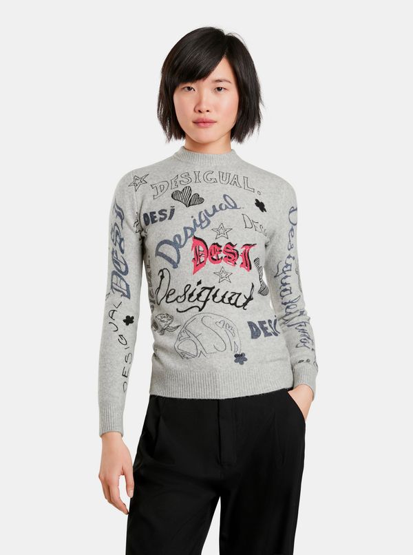 GREY DESIGUAL PALOMA WOMENS PATTERNED SWEATER - WOMEN