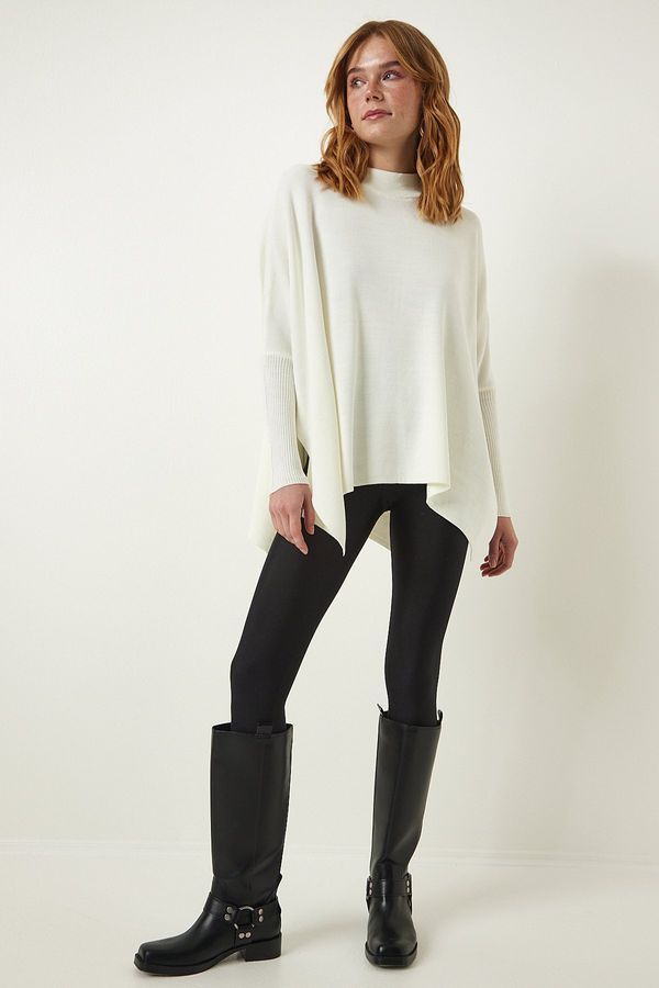 HAPPINESS İSTANBUL BONE HIGH NECK SLIT KNITWEAR PONCHO SWEATER