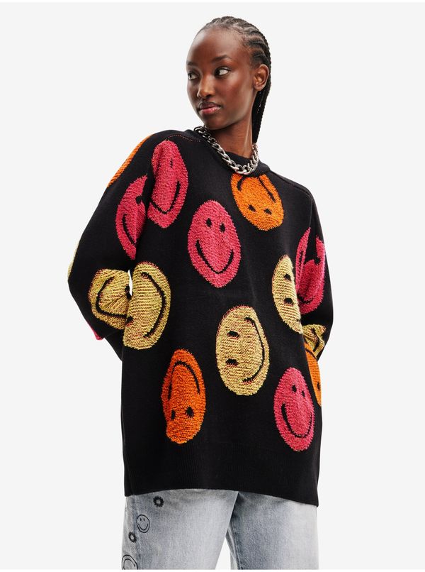 BLACK WOMEN PATTERNED OVERSIZE SWEATER DESIGUAL SMILEY - WOMEN