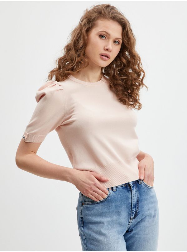 LIGHT PINK LADIES SHORT SLEEVE SWEATER GUESS EMMA - WOMEN