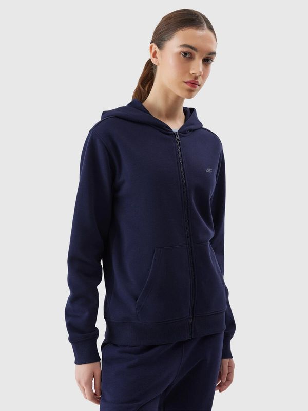 WOMEN'S SWEATSHIRT ZIPPED UP HOODIE 4F - NAVY BLUE