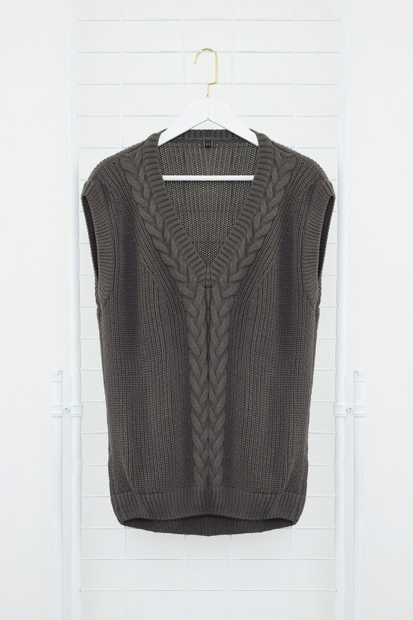 TRENDYOL SMOKED FL MEN'S OVERSIZE V-NECK HAIR KNITTED KNITWEAR SWEATER
