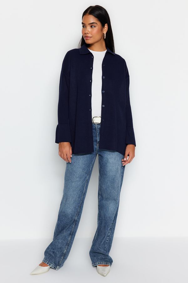 TRENDYOL DARK NAVY BLUE RIB KNITWEAR CARDIGAN