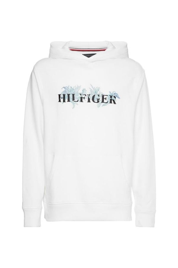 TOMMY HILFIGER SWEATSHIRT - PALM FLORAL EMBRO CASUAL HOODY WHITE