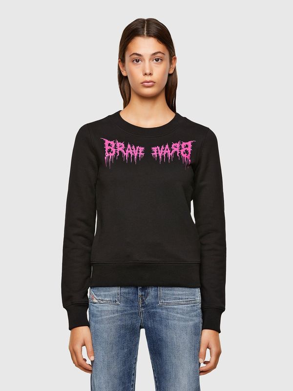 DIESEL SWEATSHIRT - FAMOUS BLACK WITH PINK INSCRIPTION