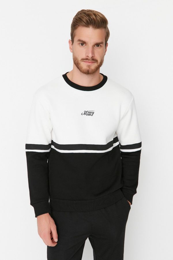 TRENDYOL ECRU REGULAR/NORMAL CUT LONG SLEEVE CREW NECK PRINTED PANELED SWEATSHIRT