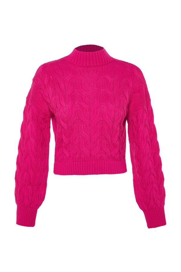 Trendyol Fuchsia Crop Stand-Up Collar Knitwear Sweater