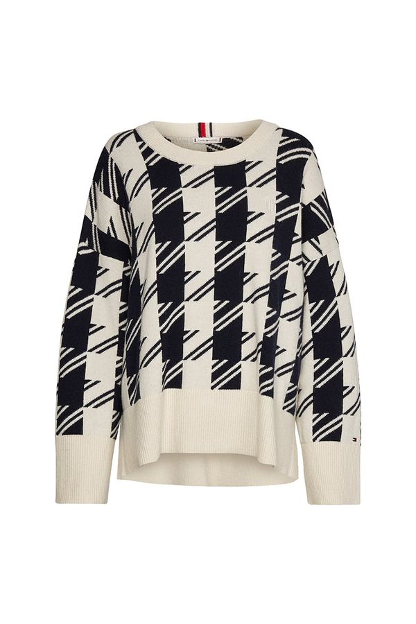 TOMMY HILFIGER SWEATER - HOUNDSTOOTH RELAXED C-NK SWEATER WHITE