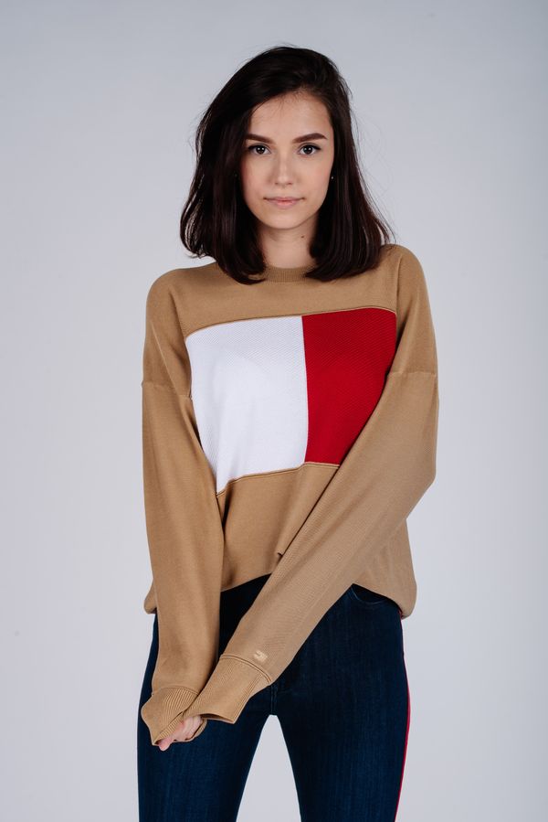 TOMMY HILFIGER SWEATER - ICON FLAG C-NK SWT BEIGE