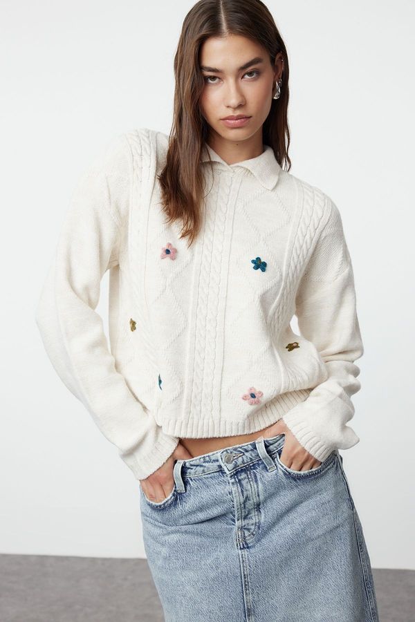 TRENDYOL STONE SOFT TEXTURED ROSE DETAILED KNITWEAR SWEATER