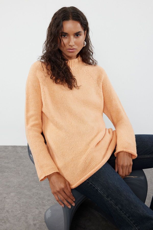 Trendyol Orange Soft Textured Stand-up Collar Knitwear Sweater