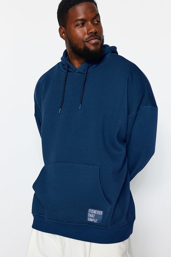 TRENDYOL INDIGO PLUS SIZE BASIC COMFORTABLE HOODED LABELED COTTON SWEATSHIRT
