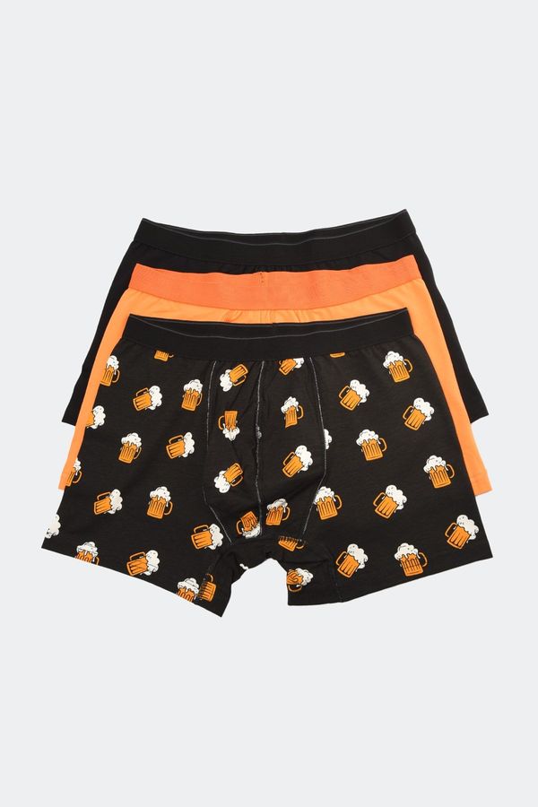 TRENDYOL MULTICOLORED PATTERNED-STRAIGHT 3 PACK COTTON BOXERS
