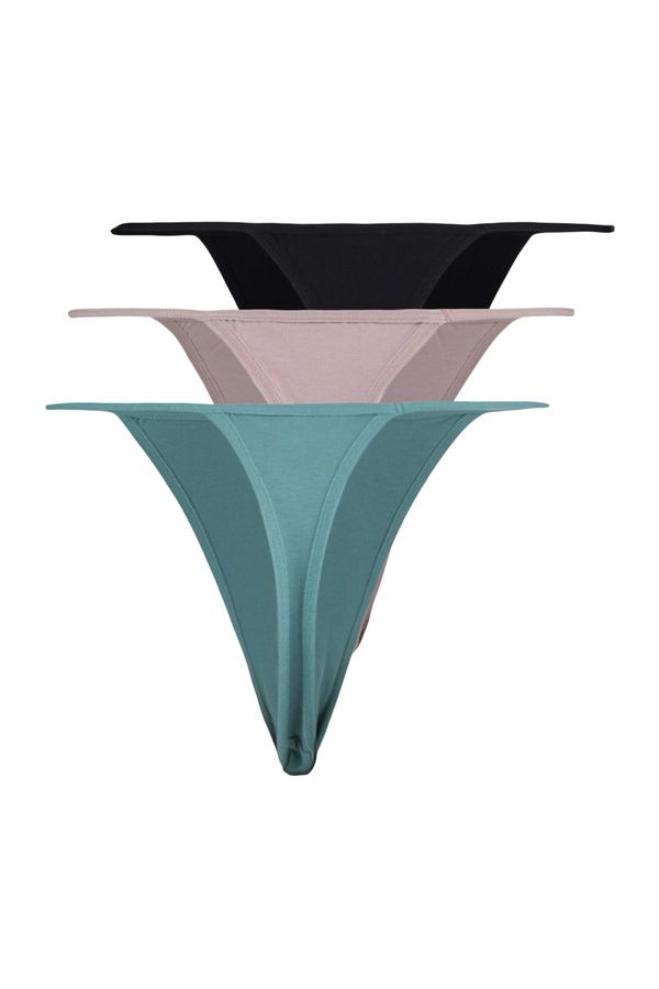 TRENDYOL CURVE 3-PACK BLACK-MINK-OIL PLUS SIZE STRING PANTIES