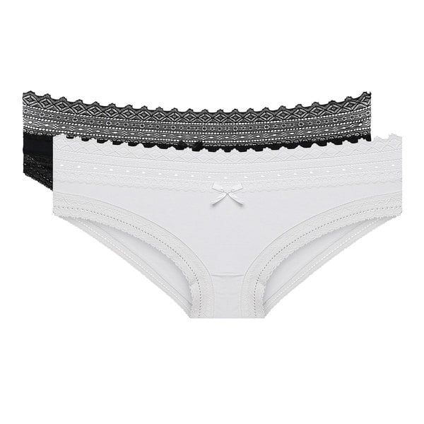 DIM SEXY FASHION SLIP 2X - WOMEN'S COTTON PANTIES WITH LACE 2 PCS - BLACK - WHITE
