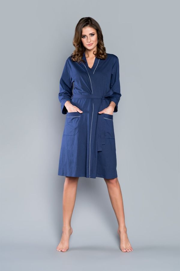 MEGAN 3/4 SLEEVE BATHROBE - NAVY BLUE