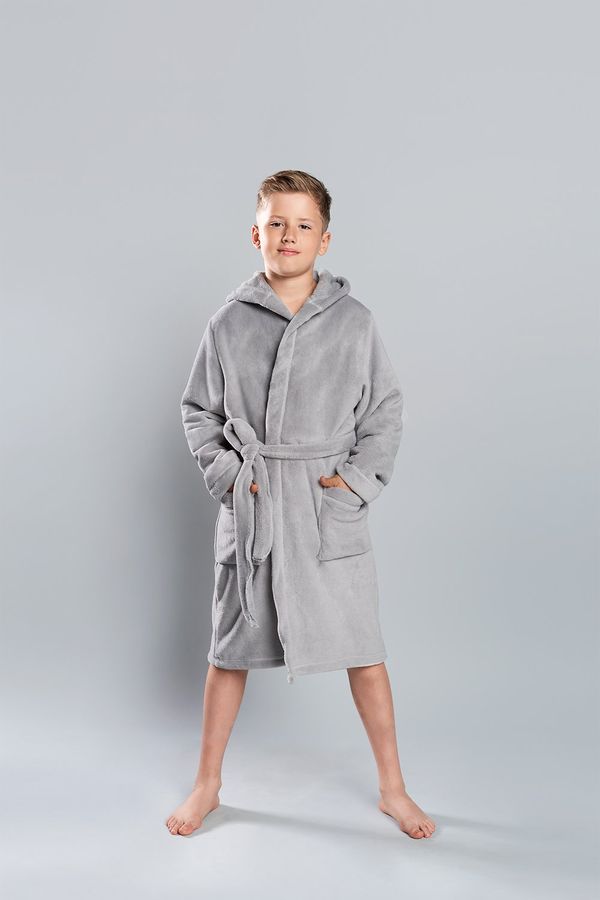 BOYS' LONG SLEEVE BATHROBE MIMAS - GREY