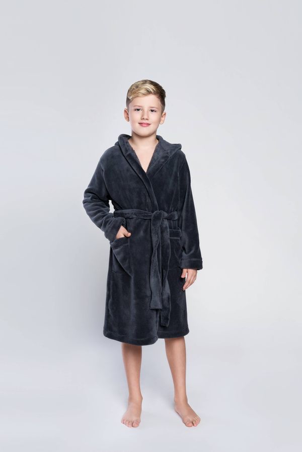 BOYS' LONG SLEEVE BATHROBE MIMAS - GRAPHITE