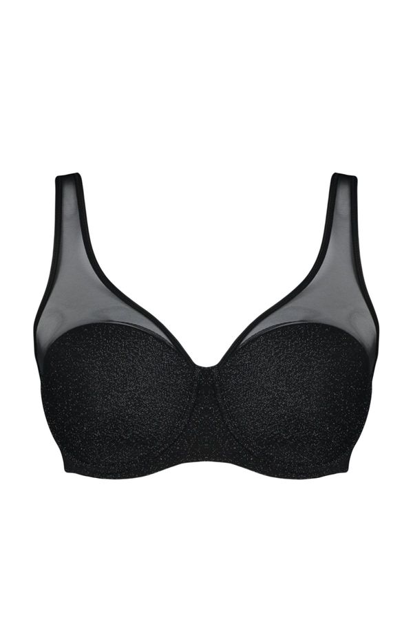 TRENDYOL CURVE BLACK SILVERY MESH DETAILED COVERED BRA