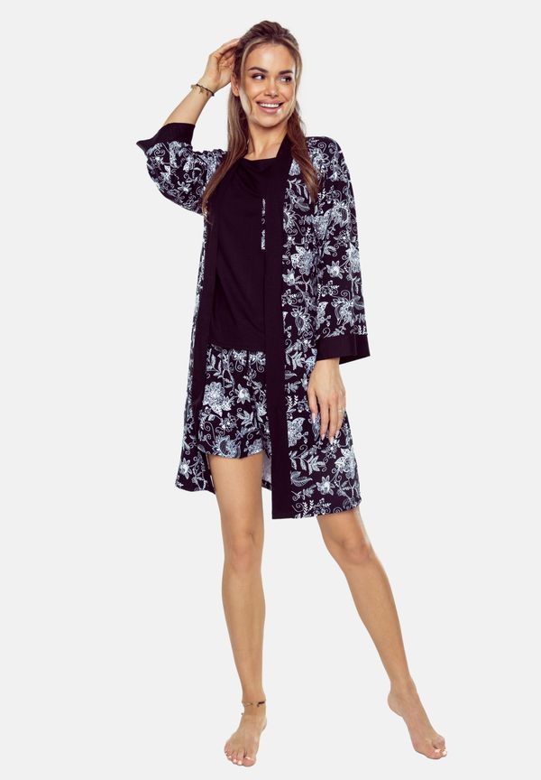 BATHROBE ELDAR FIRST LADY SHANTI S-XL BLACK-FLOWERS 1