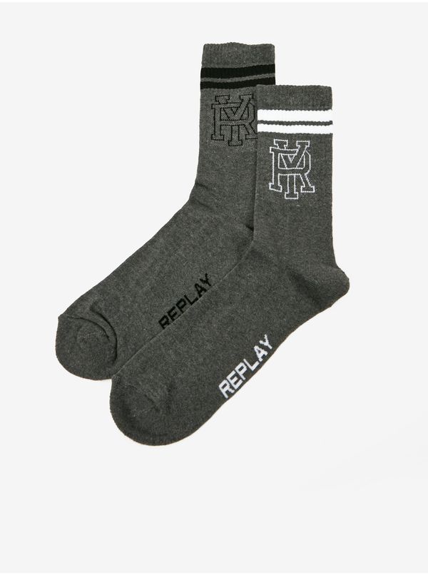 SET OF TWO PAIRS OF MEN'S SOCKS IN DARK GRAY REPLAY - MEN