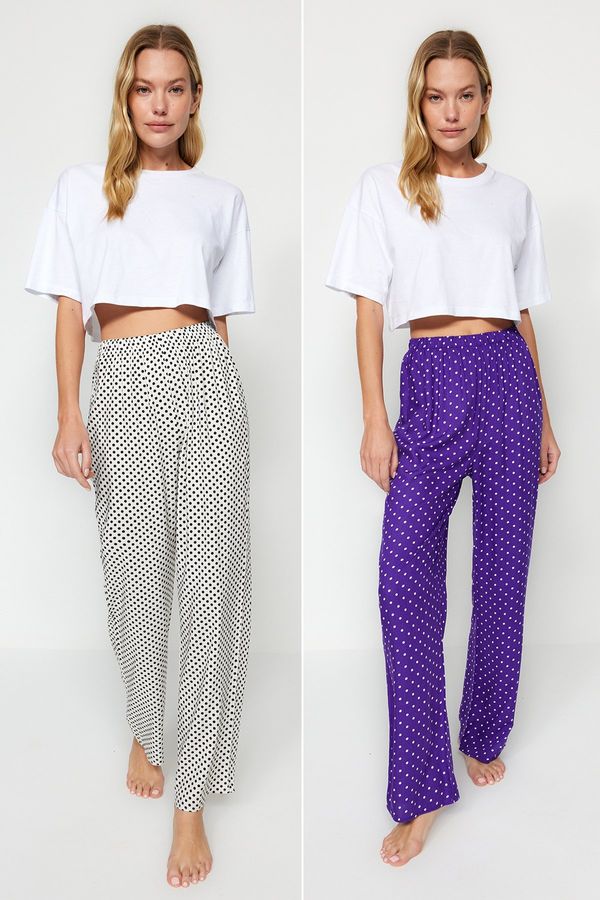 TRENDYOL PACK OF 2 POLKA DOT PATTERNED VISCOSE WOVEN PAJAMA BOTTOMS