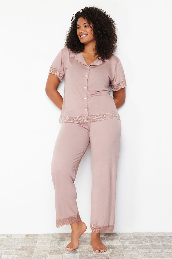 TRENDYOL CURVE DUSTY ROSE LACE KNITTED PAJAMA SET