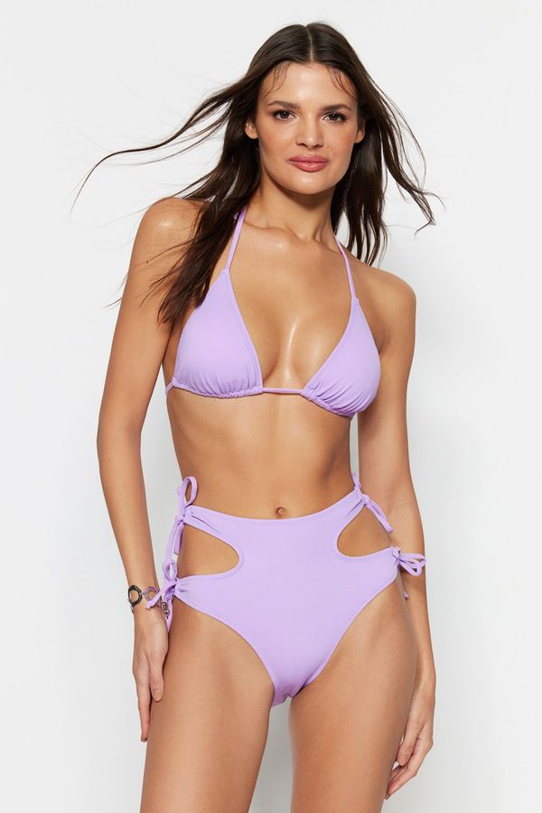 TRENDYOL LILAC CUT OUT/WINDOW HIGH WAIST NORMAL LEG BIKINI BOTTOM