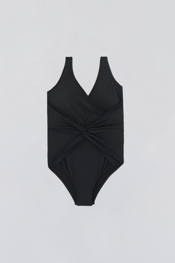 DAGI BLACK DRAPED CORSETED V-NECK SWIMSUIT