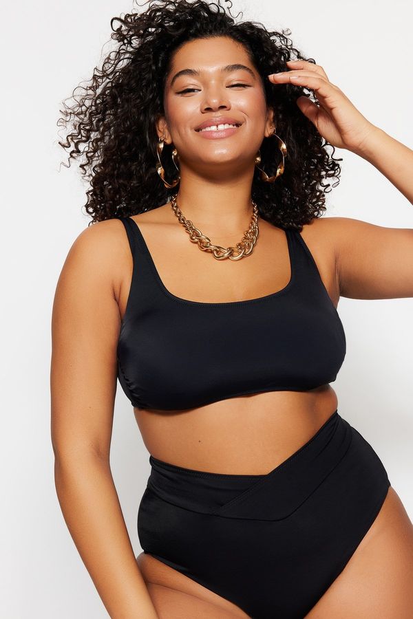 TRENDYOL CURVE BLACK SQUARE NECK BRALETTE SLIMMING EFFECT BIKINI TOP