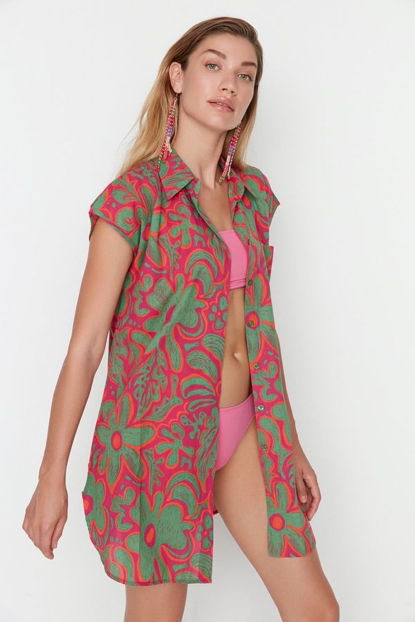 TRENDYOL FLORAL PATTERN WOVEN 100% COTTON SHIRT