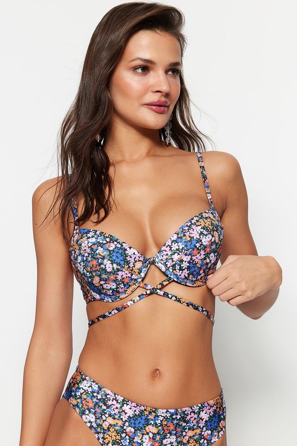 TRENDYOL FLORAL PATTERNED BALCONETTE TIE-UP BIKINI TOP