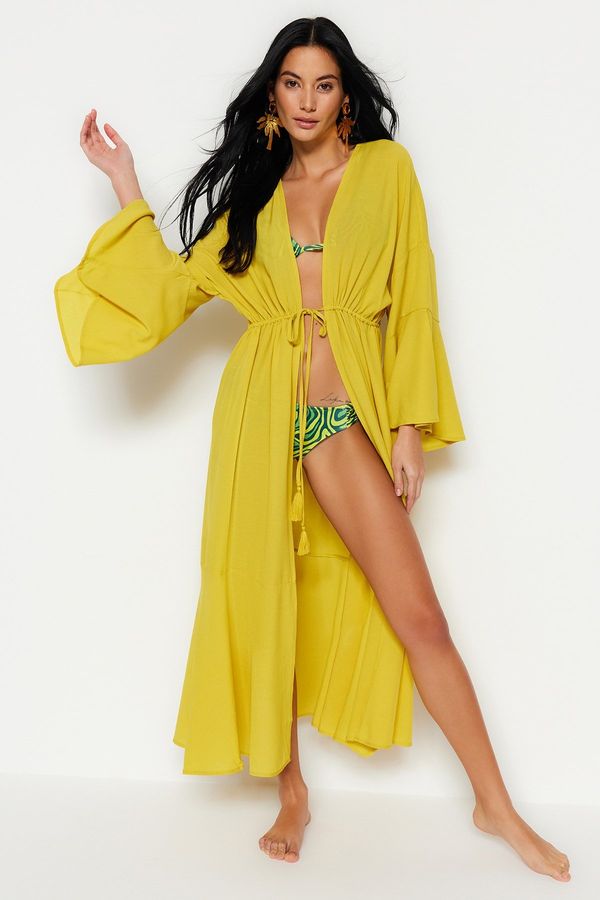 TRENDYOL GREEN MAXI WOVEN GATHERED KIMONO&KAFTAN