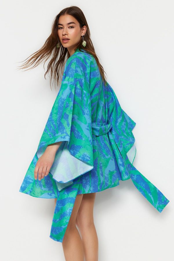 TRENDYOL ABSTRACT PATTERNED BELTED MINI WOVEN KIMONO & KAFTAN