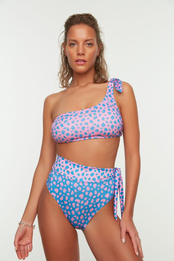 TRENDYOL COLORFUL LEOPARD PATTERN TIE HIGH WAIST BIKINI BOTTOMS